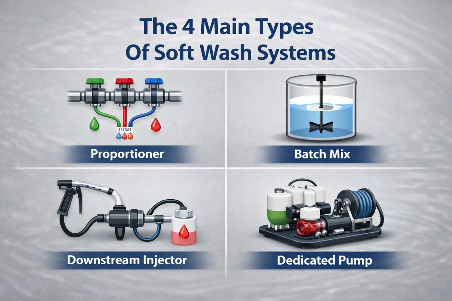 Soft Wash System Types: Proportioner, Batch, Injector, Pump